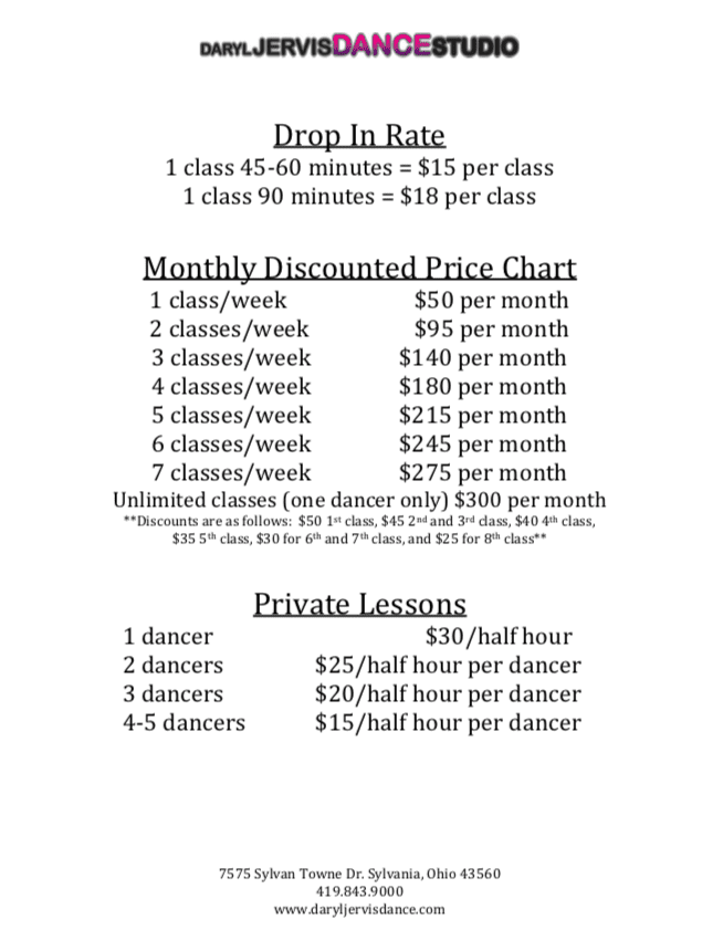 Class Schedule | Daryl Jervis Dance Studio